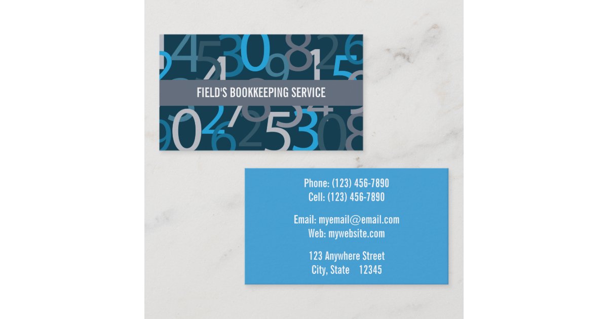 Blue Numbered Bookkeeping Business Card | Zazzle