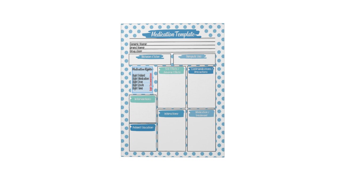 Blue Nursing Student Medication Template Notepad | Zazzle