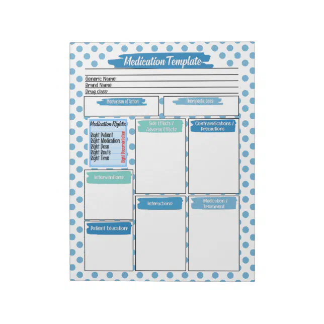 Blue Nursing Student Medication Template Notepad | Zazzle