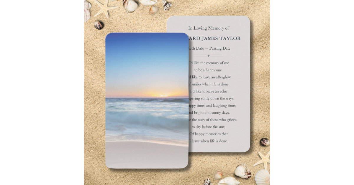 Blue Ocean Beach Sympathy Funeral Memorial Card | Zazzle