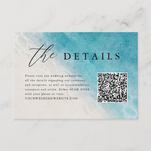 Blue Ocean Beach Wedding QR Code Details Enclosure Card | Zazzle
