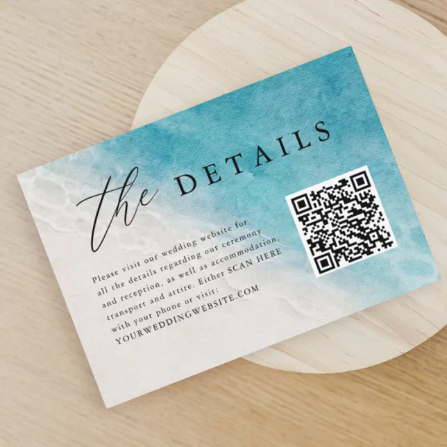 Blue Ocean Beach Wedding QR Code Details Enclosure Card | Zazzle