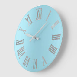 Blue Ocean Gray Minimal Metallic Roman Numers Large Clock | Zazzle