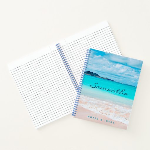 Blue Ocean Hawaii Tropical Sandy Beach Photo Name Notebook | Zazzle