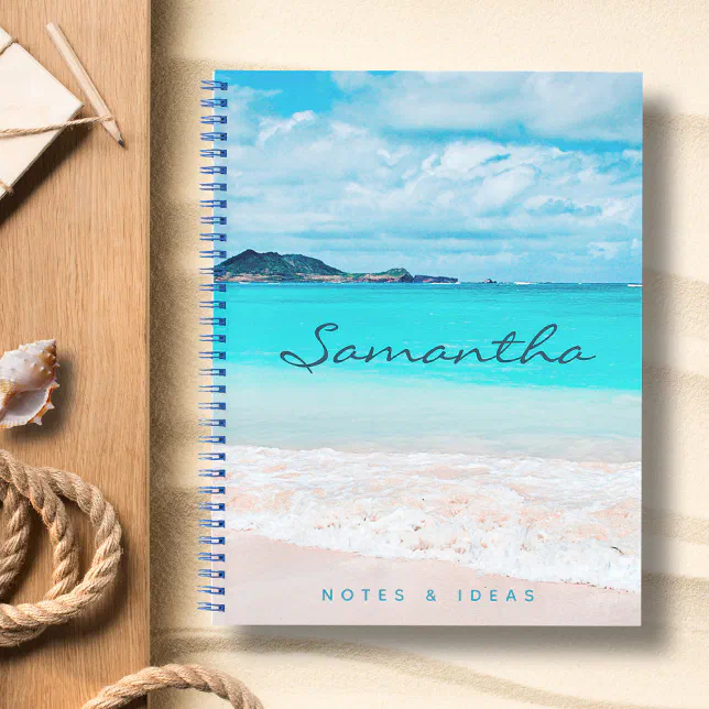 Blue Ocean Hawaii Tropical Sandy Beach Photo Name Notebook | Zazzle