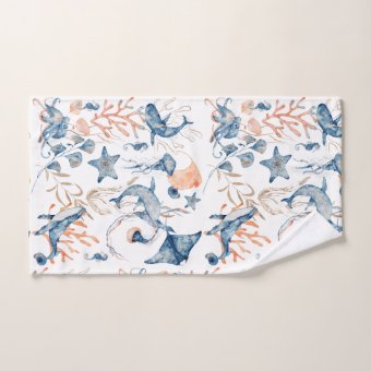 Blue Ocean Pattern Monogram Bath Towel Set | Zazzle