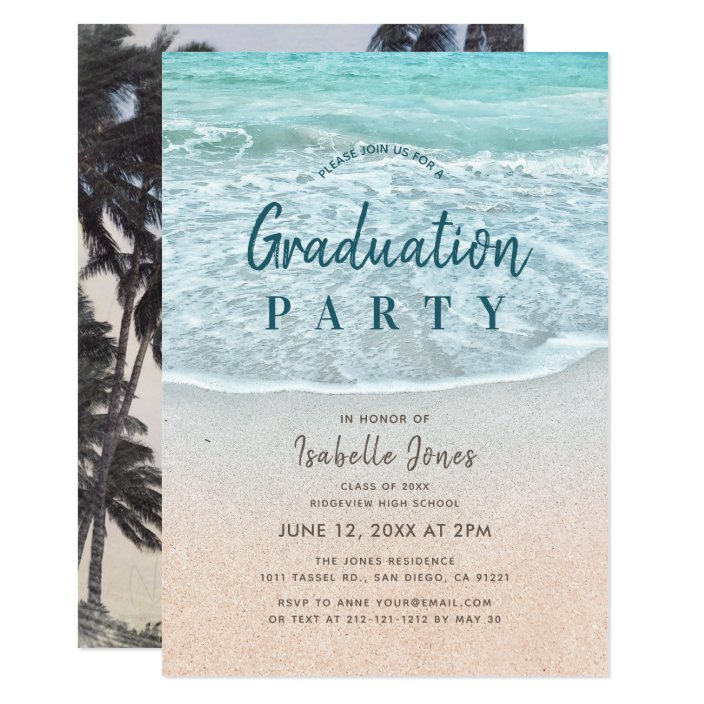 Blue Ocean & Sandy Beach Graduation Invitation | Zazzle.com