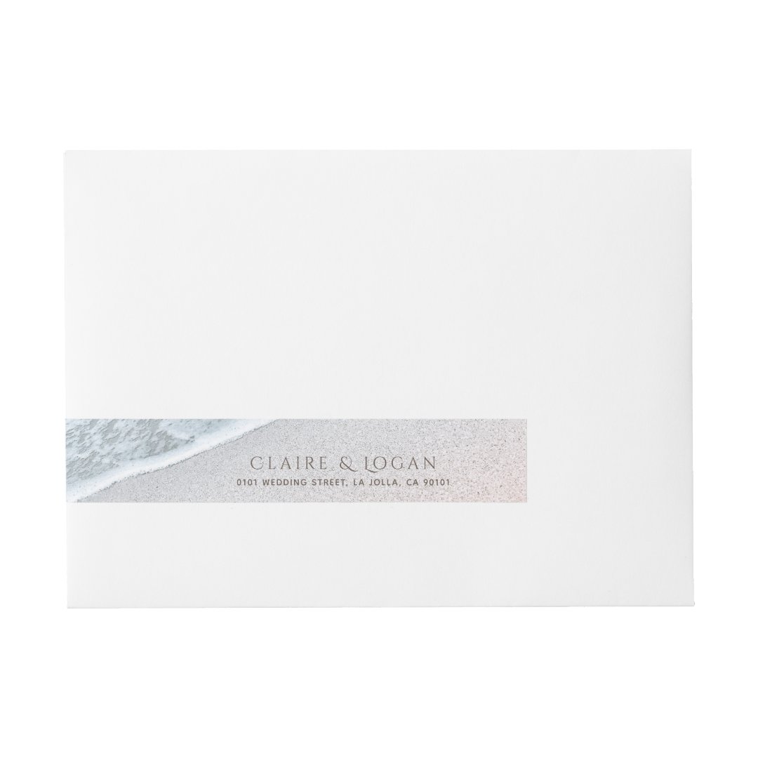 Blue Ocean & Sandy Beach Monogram Wraparound Label | Zazzle