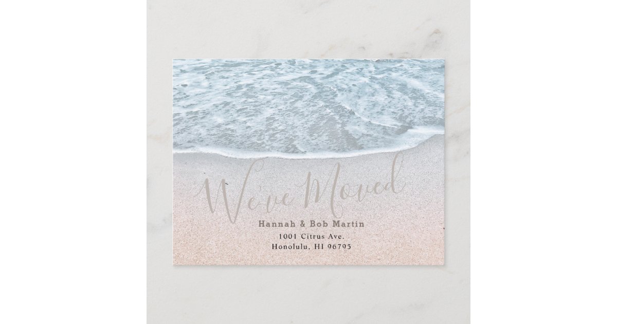 Blue Ocean & Sandy Beach Shoreline Moving Announcement Postcard | Zazzle
