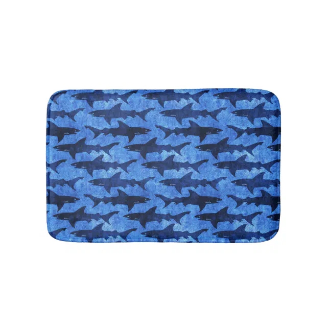 Blue Ocean Shark Attack Bathroom Mat | Zazzle