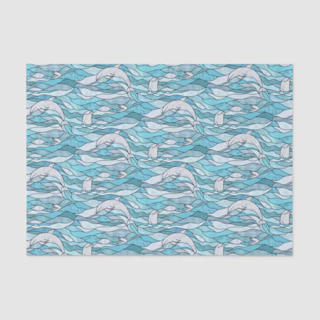 Blue Ocean Stained Glass Dolphins Tissue Paper | Zazzle