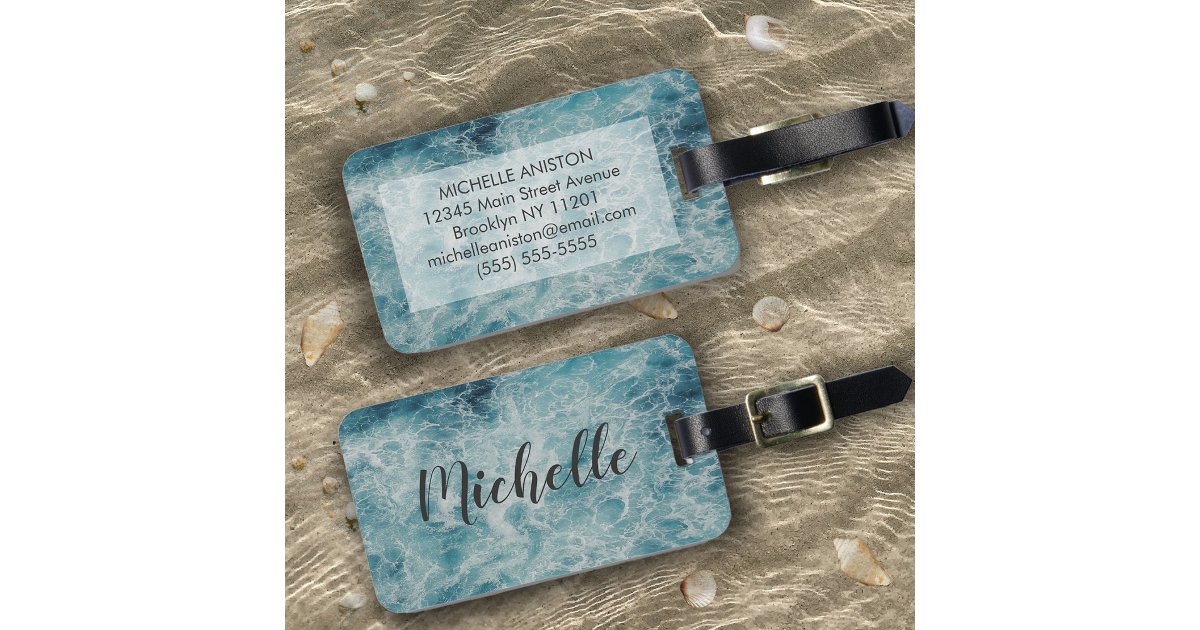 Blue Ocean Summer Beach Waves Monogram Custom Luggage Tag | Zazzle
