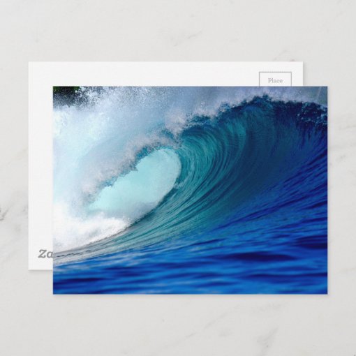 Blue ocean surfing wave postcard | Zazzle
