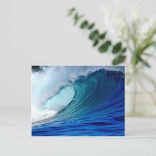 Blue ocean surfing wave postcard | Zazzle