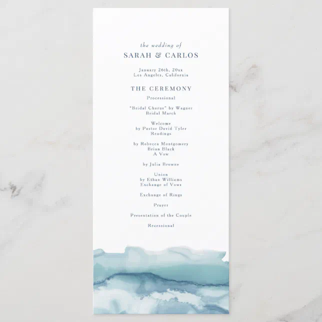 Blue Ocean Watercolor Wedding Program | Zazzle