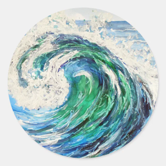 Blue Ocean Wave Classic Round Sticker | Zazzle