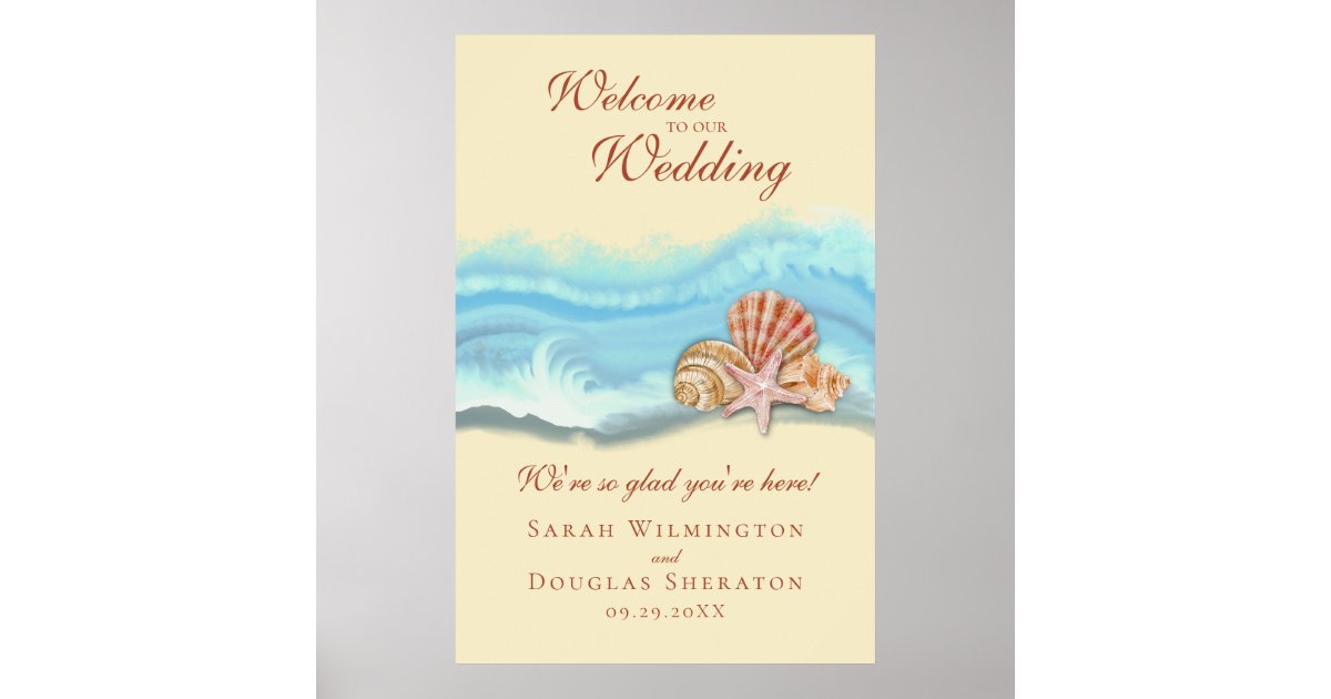 Blue Ocean Wave Welcome Wedding Poster 24"x36" | Zazzle