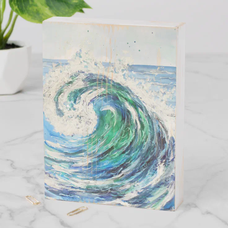 Blue Ocean Wave Wooden Box Sign | Zazzle