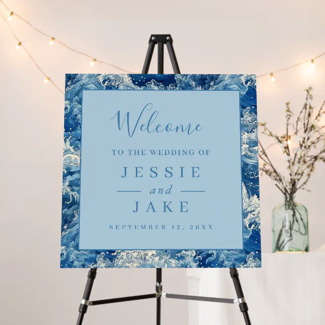 Blue ocean waves beach Wedding Welcome sign | Zazzle