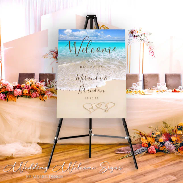 Blue Ocean Waves Beach Wedding Welcome Sign | Zazzle