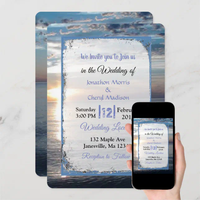 Blue Ocean Waves Sunset Wedding Invitations | Zazzle