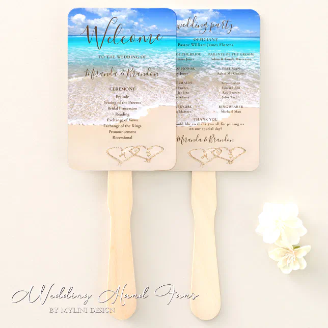 Blue Ocean Waves Tropical Beach Wedding Program Hand Fan | Zazzle