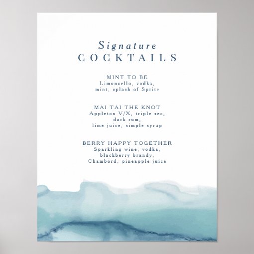 Blue Ocean Wedding Signature Cocktail Menu Sign | Zazzle
