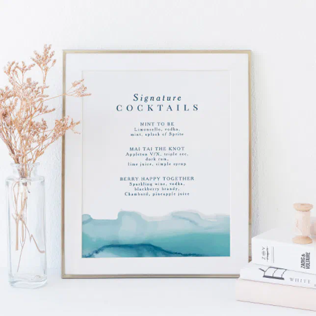 Blue Ocean Wedding Signature Cocktail Menu Sign | Zazzle