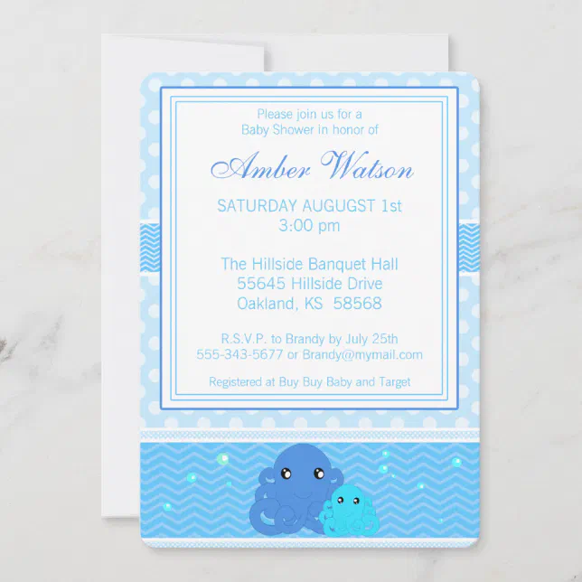 Blue Octopus Baby Shower Invitation | Zazzle