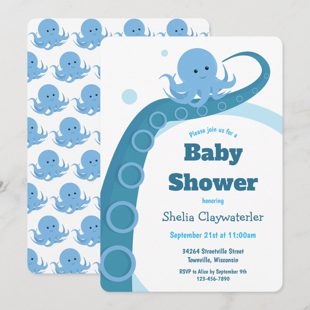 Blue Octopus | Baby Shower Invitation | Zazzle