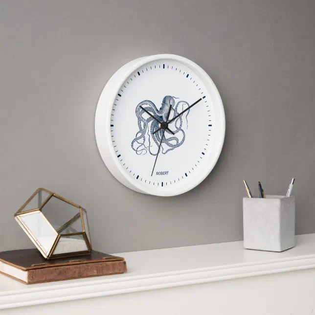 Blue octopus on a white background clock | Zazzle