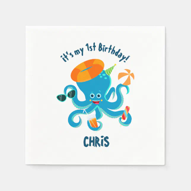 Blue Octopus Under the Sea Boy Birthday Party Napkins | Zazzle