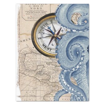Blue Octopus Vintage Map Compass Nautical Tissue Paper | Zazzle