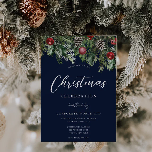 Blue Office Corporate Christmas Party Invitation | Zazzle