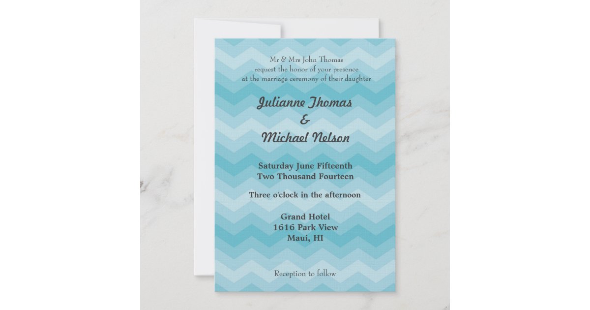 Blue Ombre Chevron Stripes Wedding Invitation | Zazzle