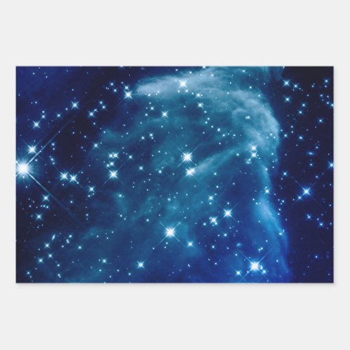 Blue Ombre Sparkly Stars Celestial Mix Wrapping Paper Sheets | Zazzle