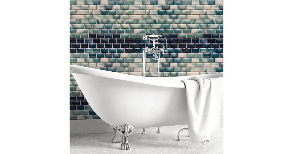 Blue Ombre Subway Tile Wallpaper | Zazzle