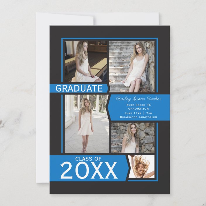Blue on Black Photo Collage Graduation Announcement | Zazzle.com