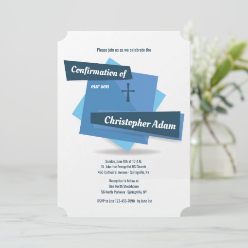 Blue on Blue Confirmation Invitation | Zazzle
