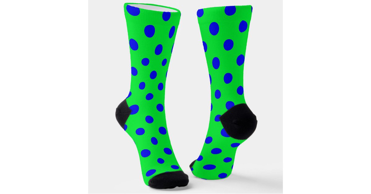 Blue On Green Polka Dots Pattern Design Socks | Zazzle