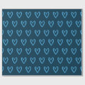Blue on Prussian Blue Handdrawn Hearts Wrapping Paper | Zazzle