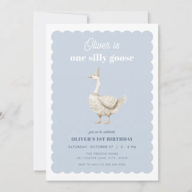 Blue One Silly Goose Boy 1st Birthday Invitation | Zazzle