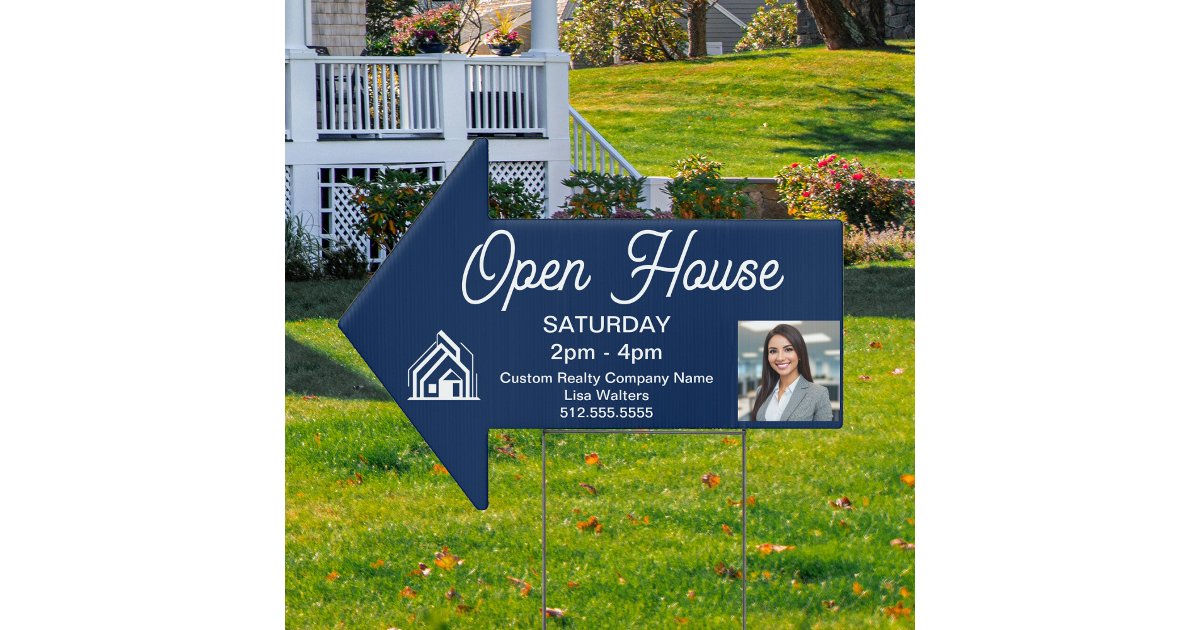 Blue Open House Real Estate Company Logo Arrow Sign | Zazzle