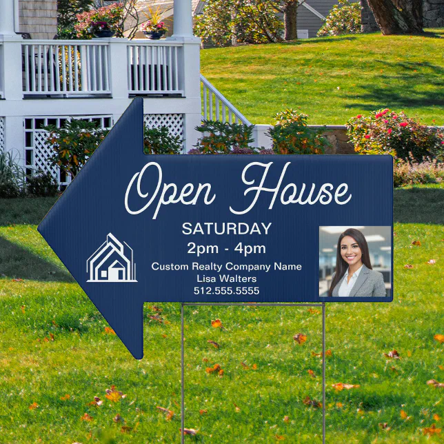 Blue Open House Real Estate Company Logo Arrow Sign | Zazzle