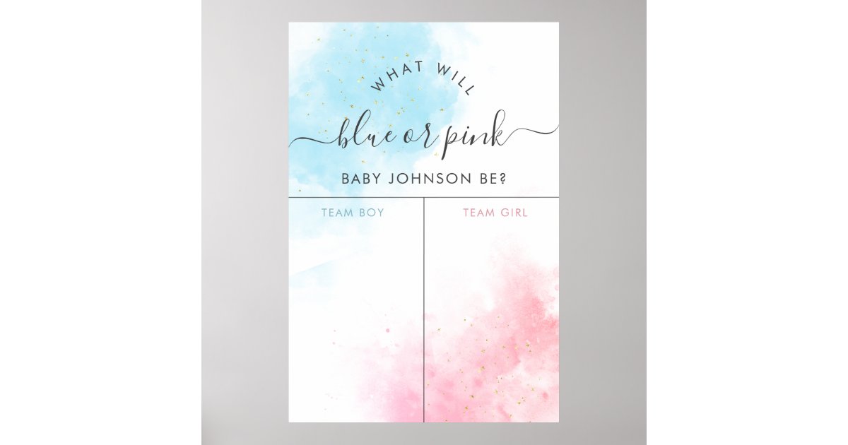 Blue or Pink Blush Gender Reveal Voting Sign | Zazzle