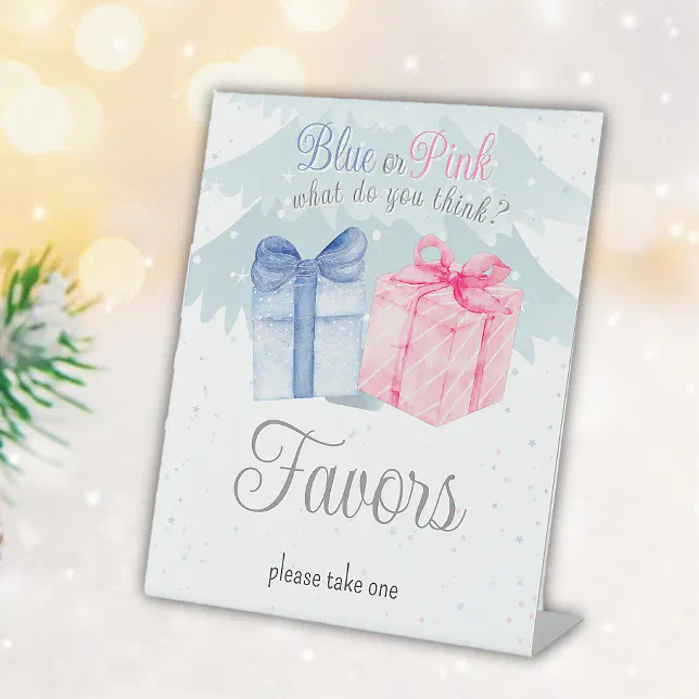 Blue or Pink What do you think Invitation Pedestal Sign | Zazzle