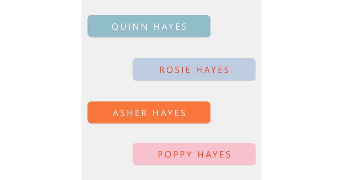 Blue, Orange And Pink Name Labels | Zazzle