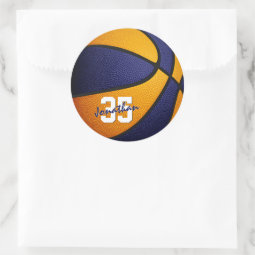 blue orange boys girls basketball team colors classic round sticker ...