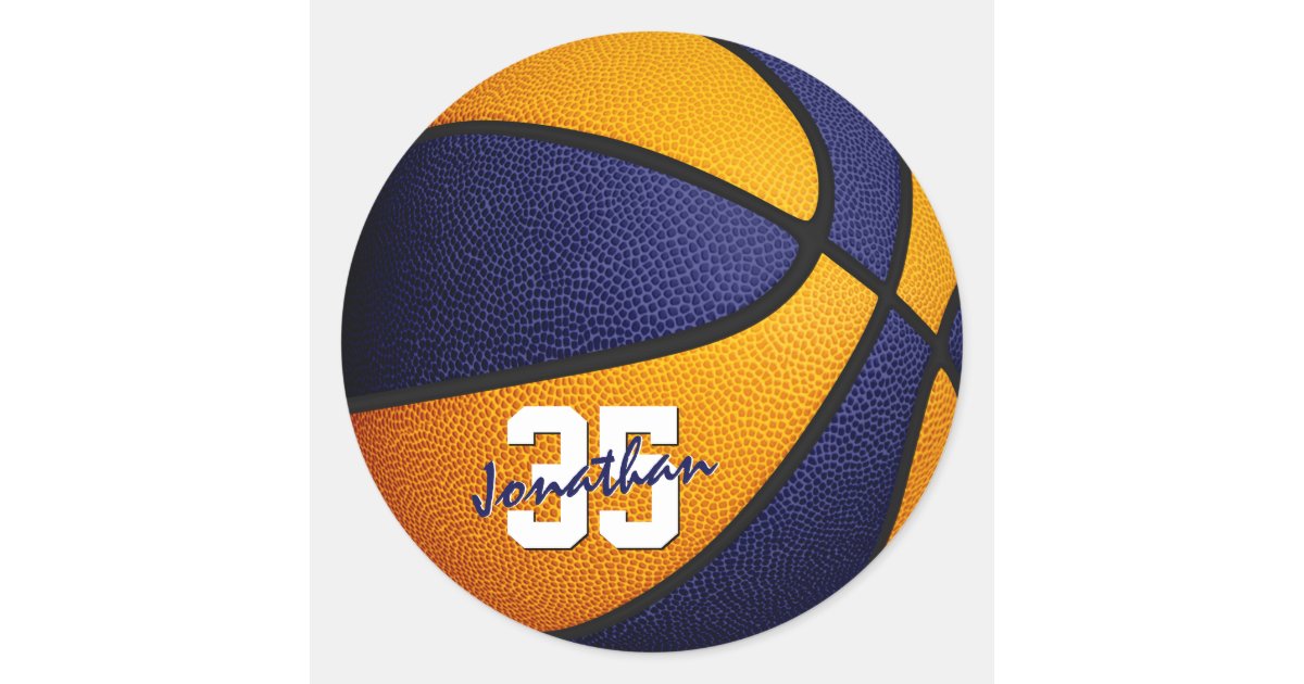 blue orange boys girls basketball team colors classic round sticker ...