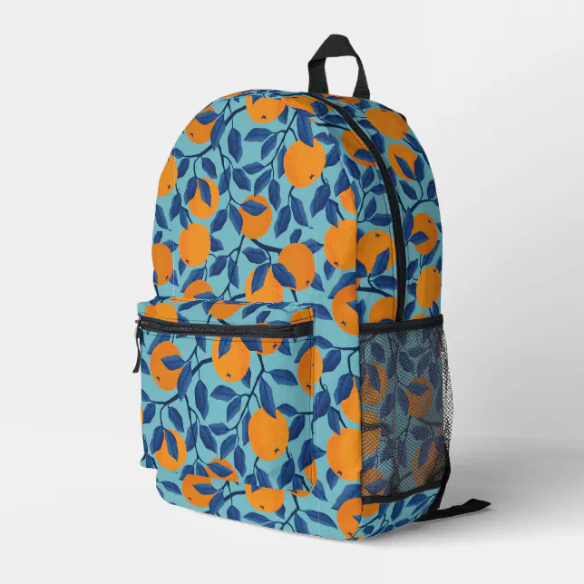 Blue Orange Branch Pattern Printed Backpack | Zazzle